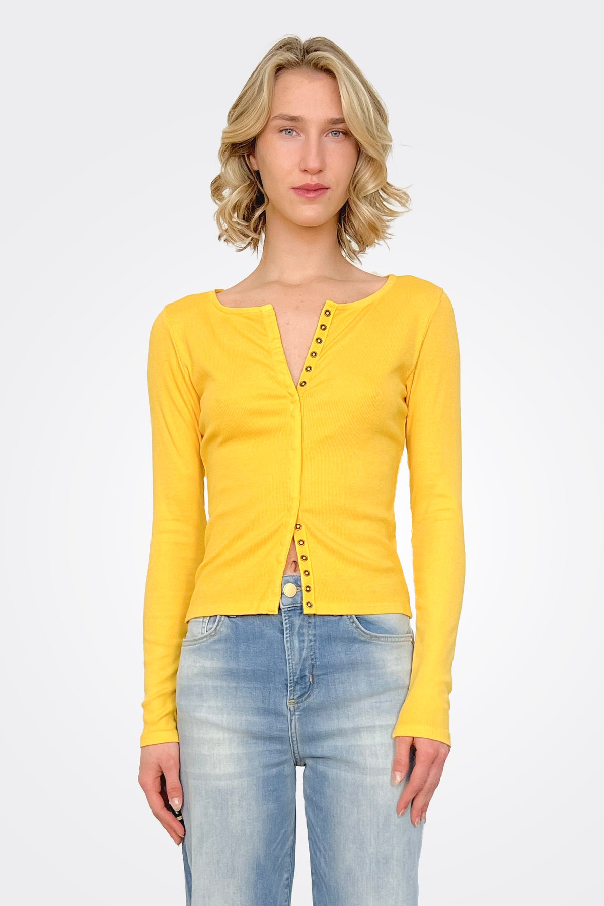 Rib Long Sleeve Snap Front Cardigan - Dandelion– 25 South Boutiques